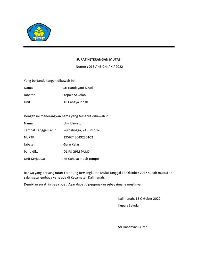 Surat Mutasi | PDF