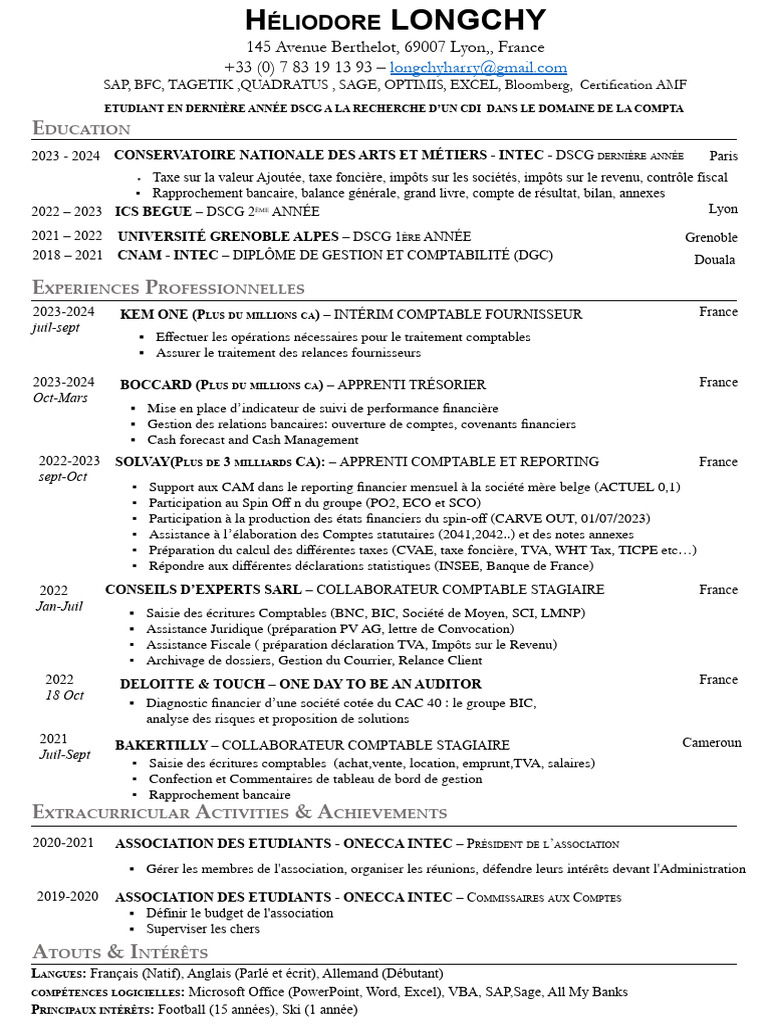 CV - Heliodore Longchy - CDI - Collaborateur Comptable Junior | PDF
