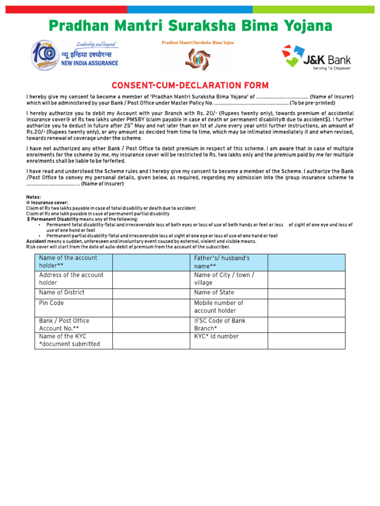 PMSBY Enrolment Form English06042023 | PDF