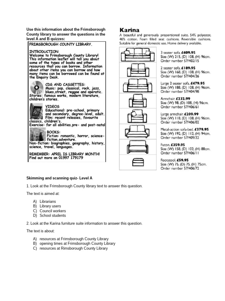 Skimming and Scanning Exercise | PDF