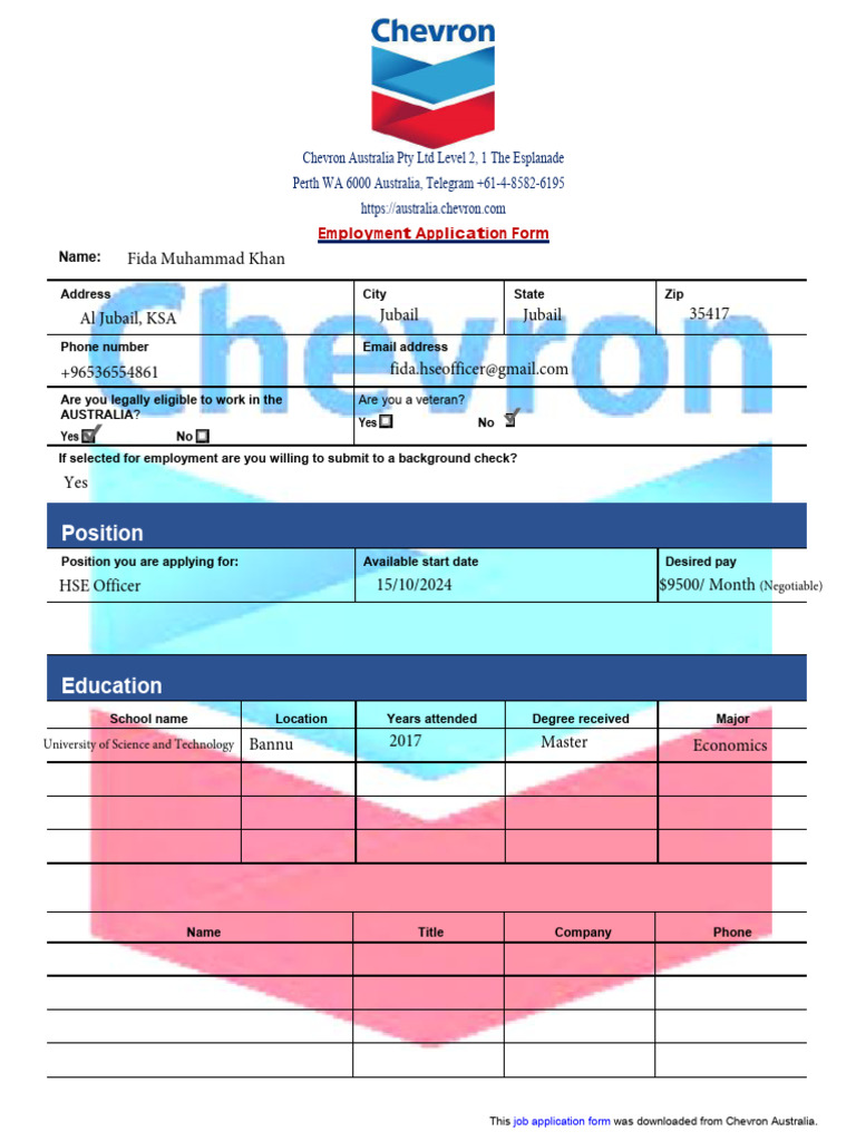 Chevron Application Form | PDF