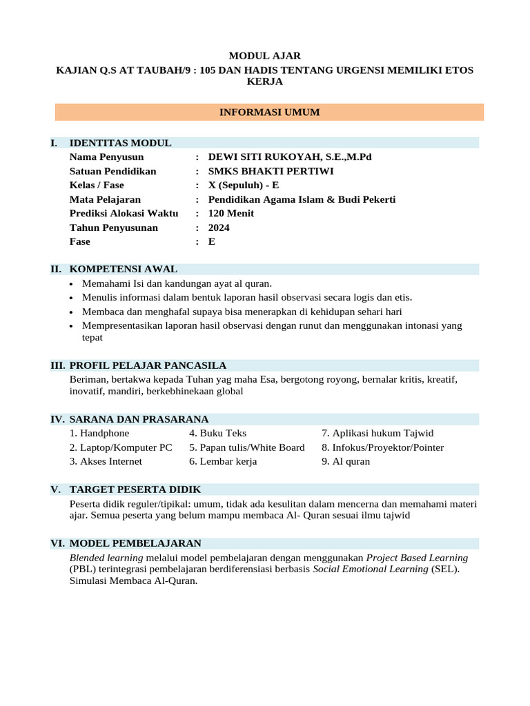 Bab 2 - Kajian Q.S. at Taubah 105 Dan Hadist Tentang Urgensi Memiliki Etos Kerja | PDF