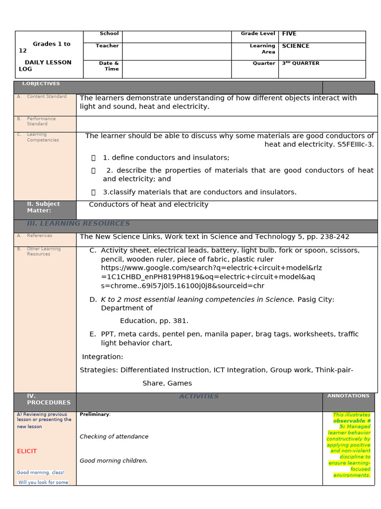Q3 COT Science 5 Conductors | PDF