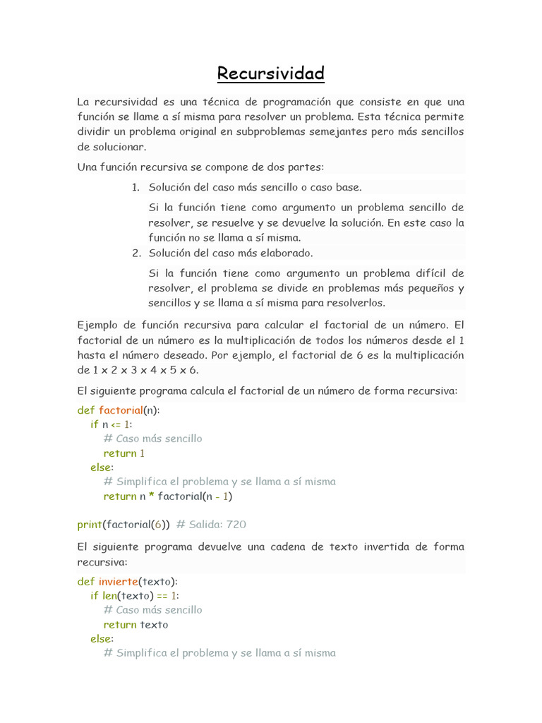 Introducción a la Recursividad en Programación | PDF | Recursividad ...