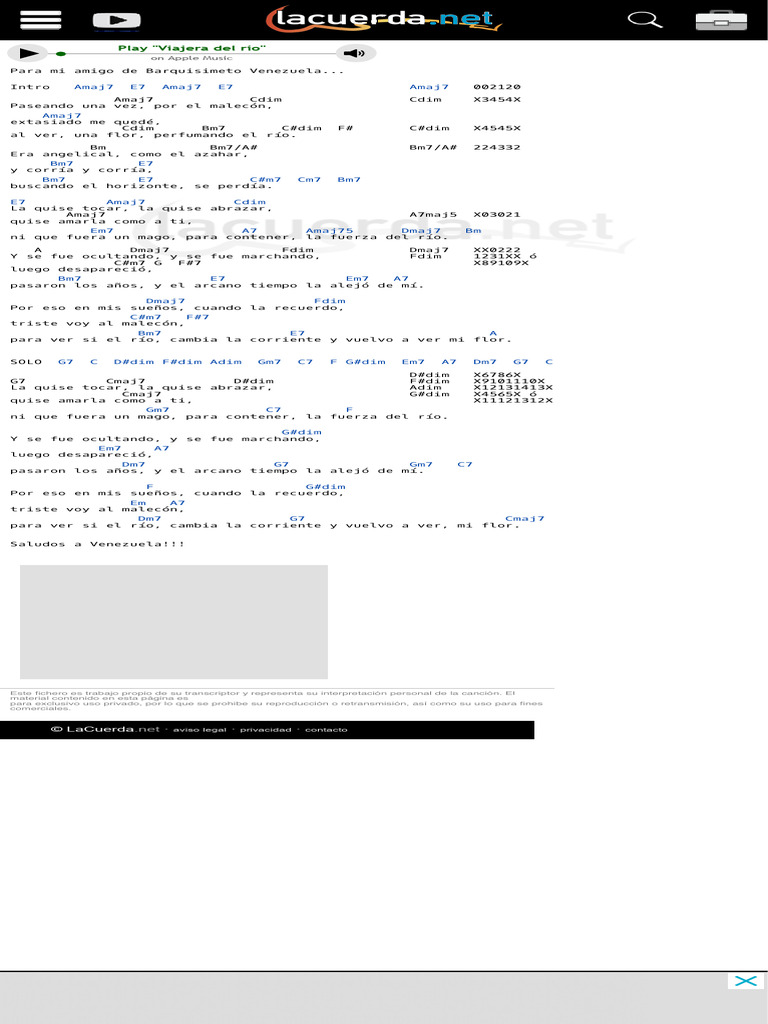 VIAJERA DEL RIO, Serenata Guayanesa Acordes | PDF