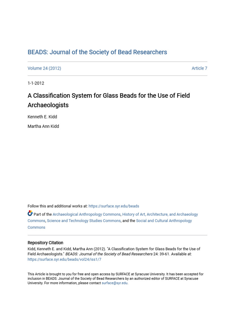 A Classification System For Glass Beads For The Use of Field Arch | PDF