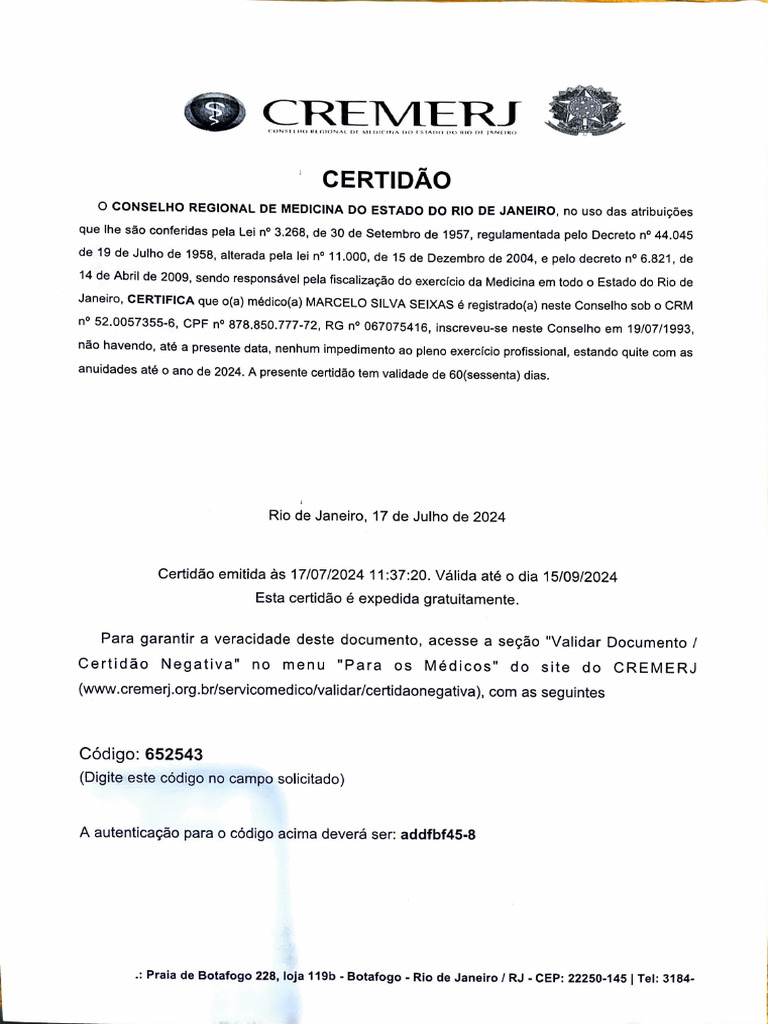 Nada Consta CREMERJ | PDF