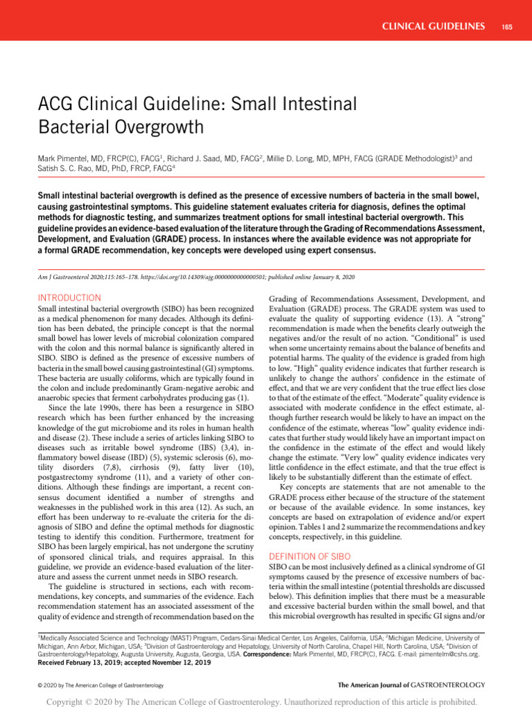 Acg Clinical Guideline Small Intestinal Bacterial.9 | PDF