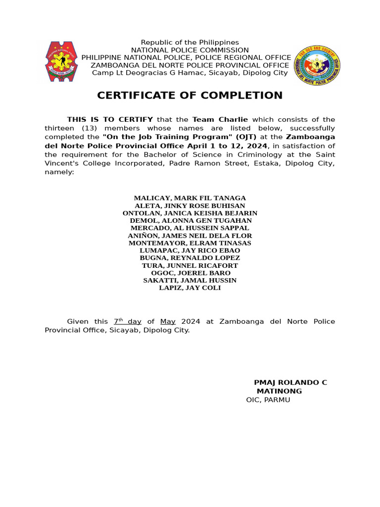 Znppo-Completion-Certif 2 | PDF