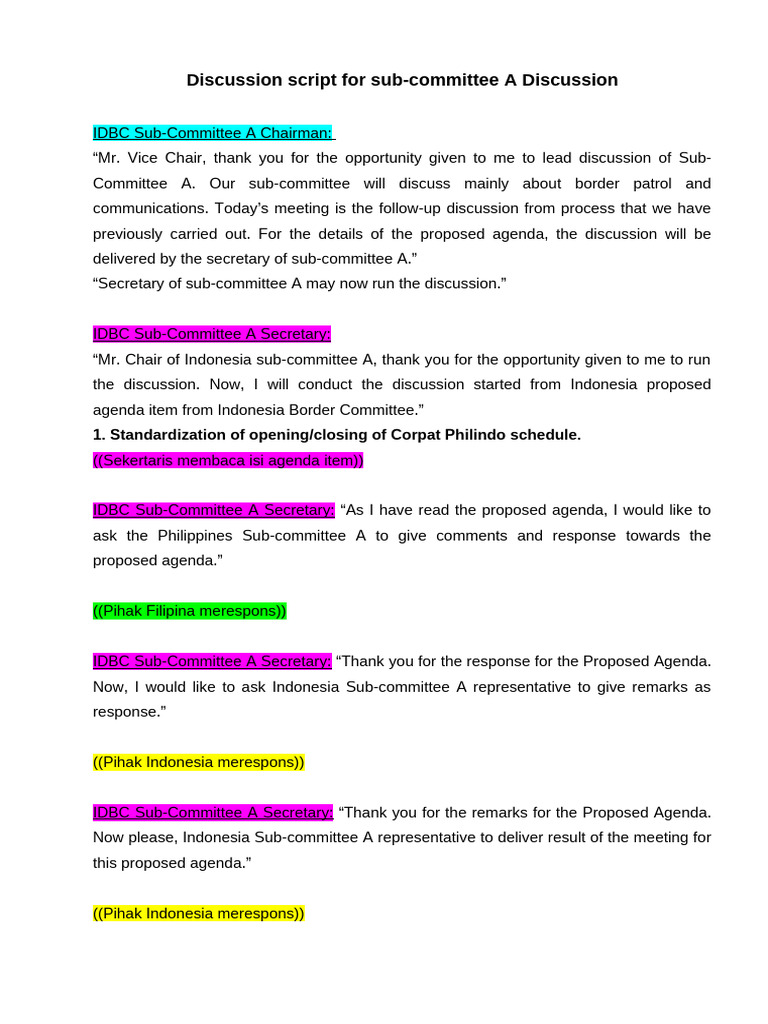 Narasi Discussion Script For Steering Discussion Subcom A | PDF