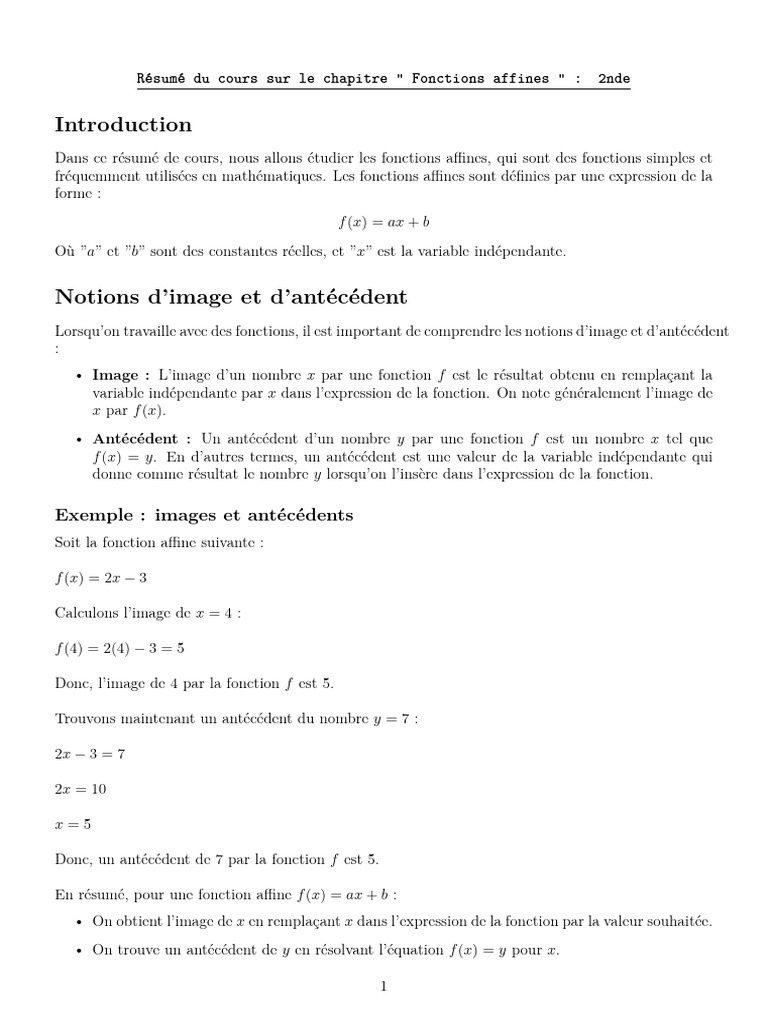Résumé Fonctions Affines | PDF
