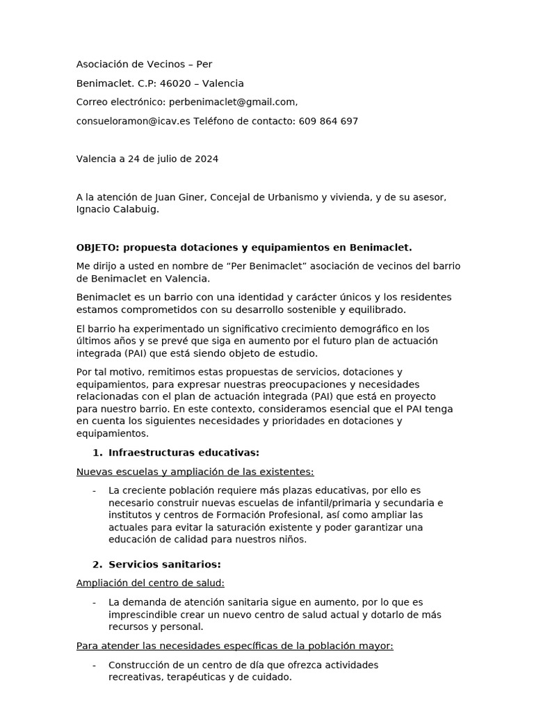 Per. Escrito Equipamientos | PDF