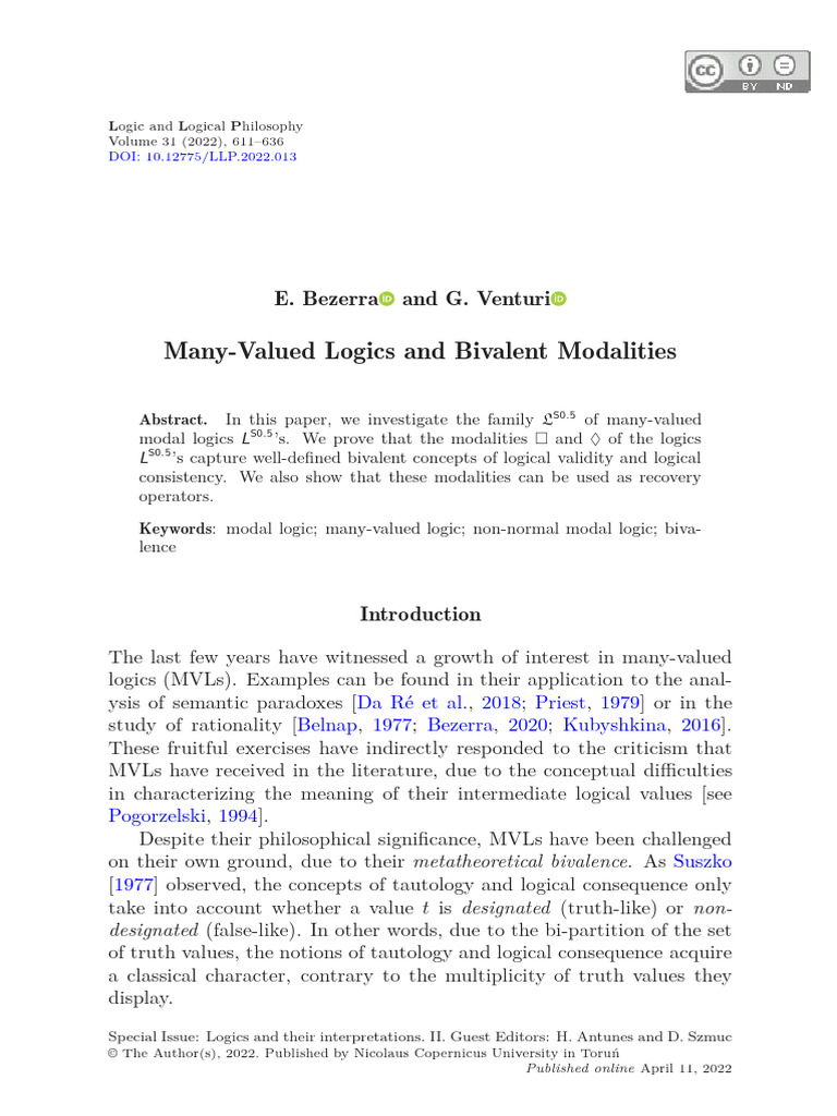 Bazerra and Venturi - Many Valued Logics and Bivalent Modalities | PDF | Modal Logic | Teaching ...