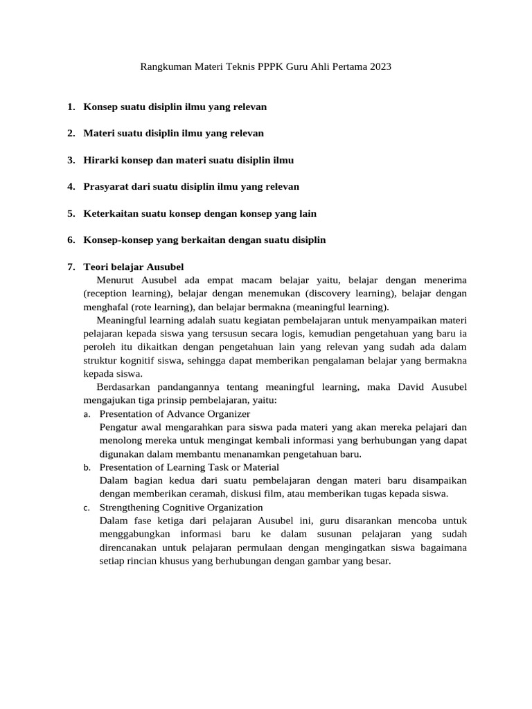 Rangkuman Materi Teknis PPPK Guru Ahli Pertama 2023 | PDF