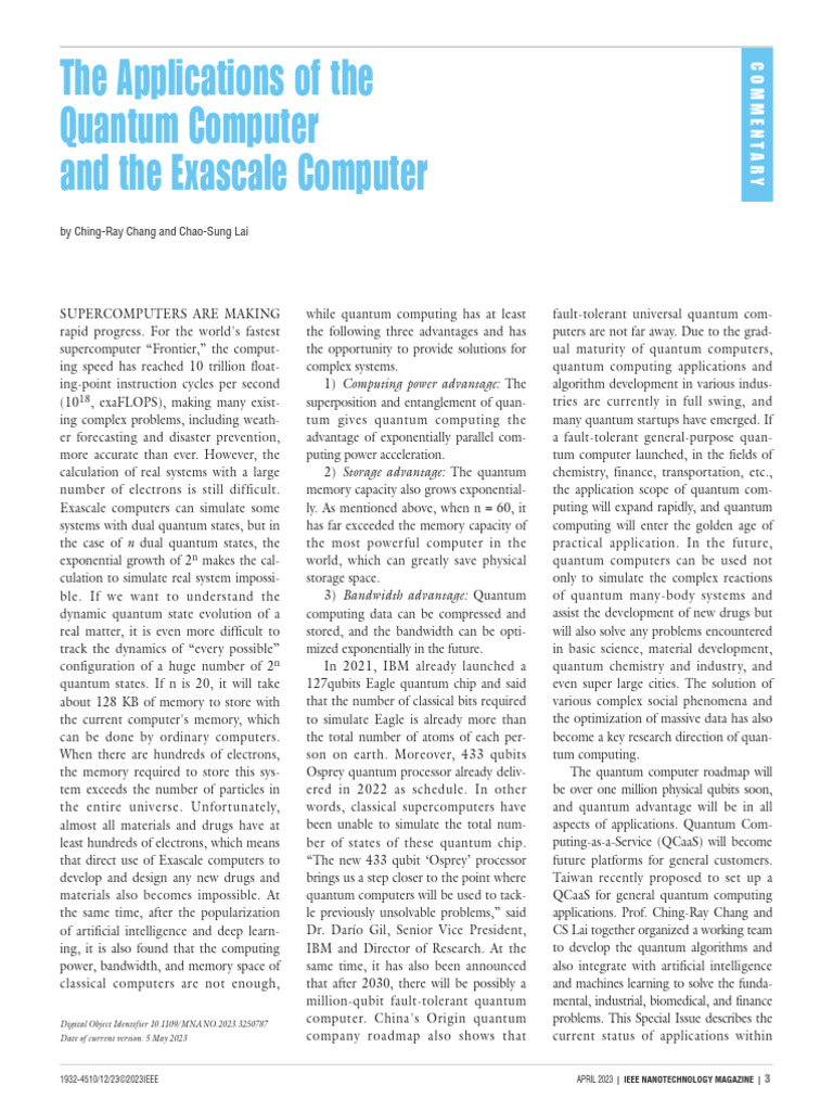 The Applications of The Quantum Computer and The Exascale C | PDF