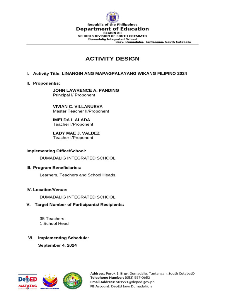 Activity Design - Peace at Buwan NG Wika | PDF