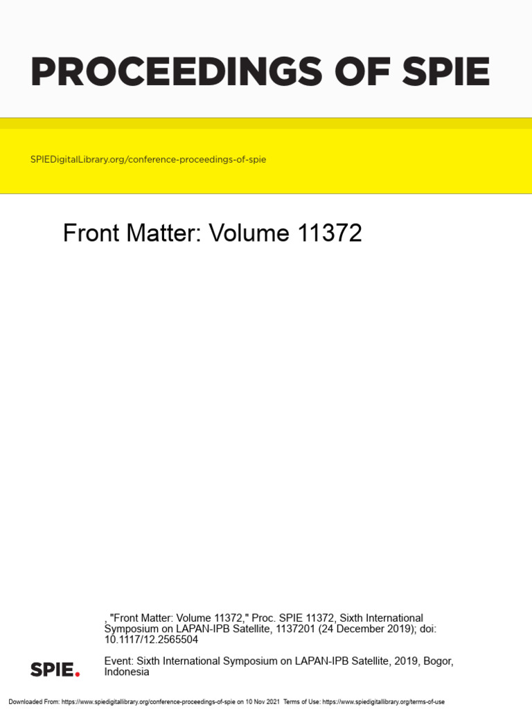 Proceedings of Spie: Front Matter: Volume 11372 | PDF