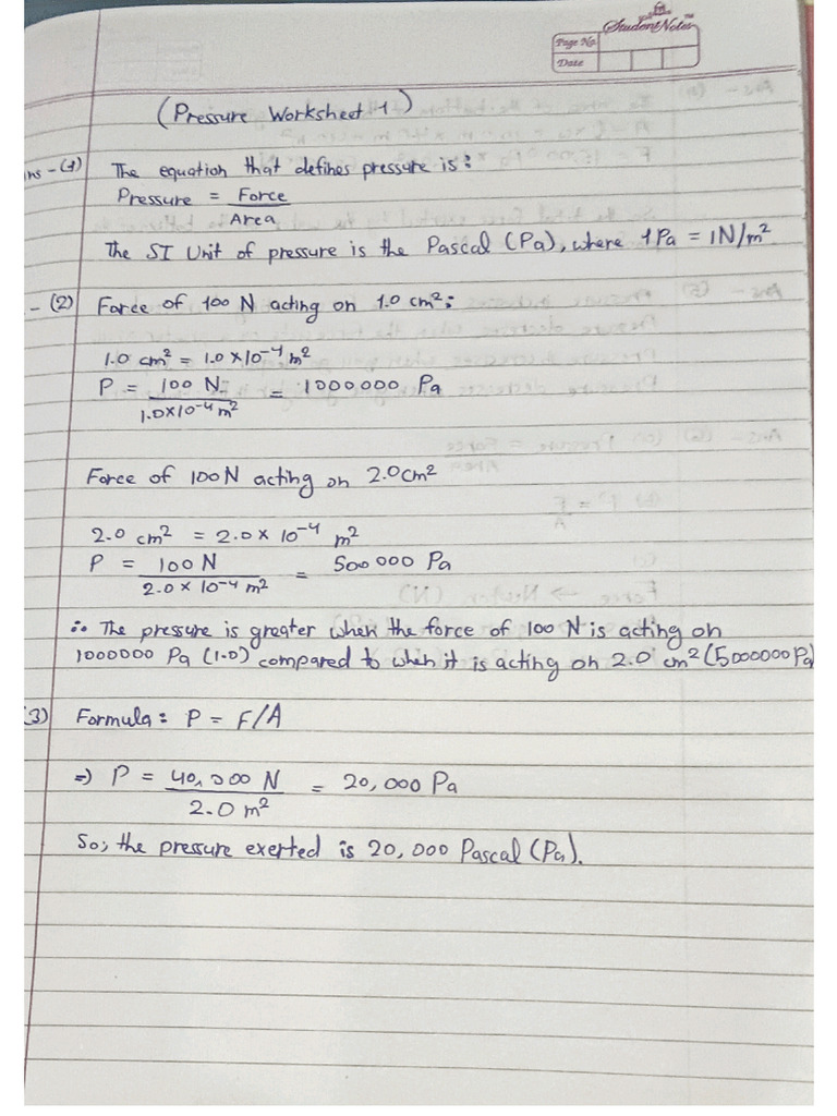 Pressure Assignment 1 Answers | PDF