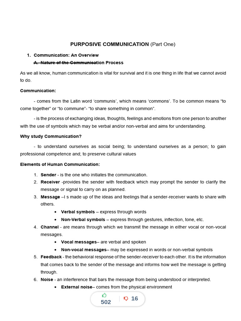 Purposive Communication Reviewer | PDF | Communication | Nonverbal Communication