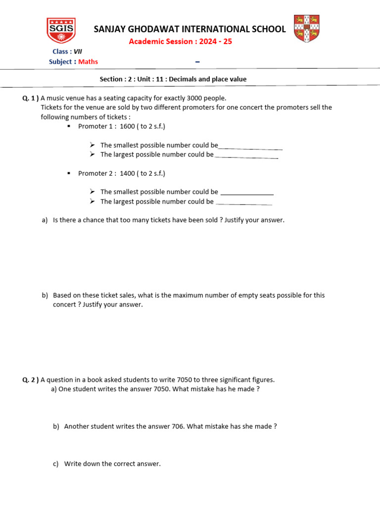 MATH WORKSHEET - 1 For Midterm 24 at 7 | PDF | Significant Figures | Art