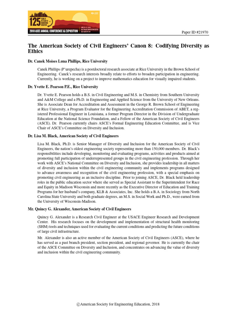 The American Society of Civil Engineers Canon 8 Codifying Diversity As ...