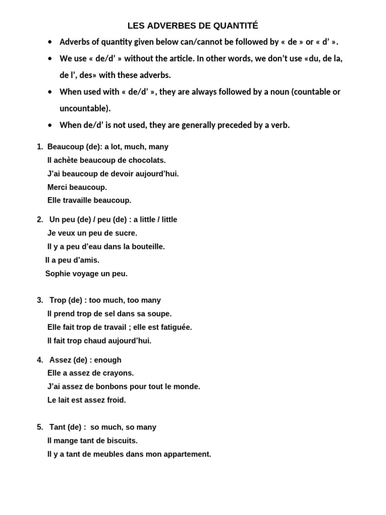 French Quantity Adverbs Guide | PDF | Language Arts & Discipline