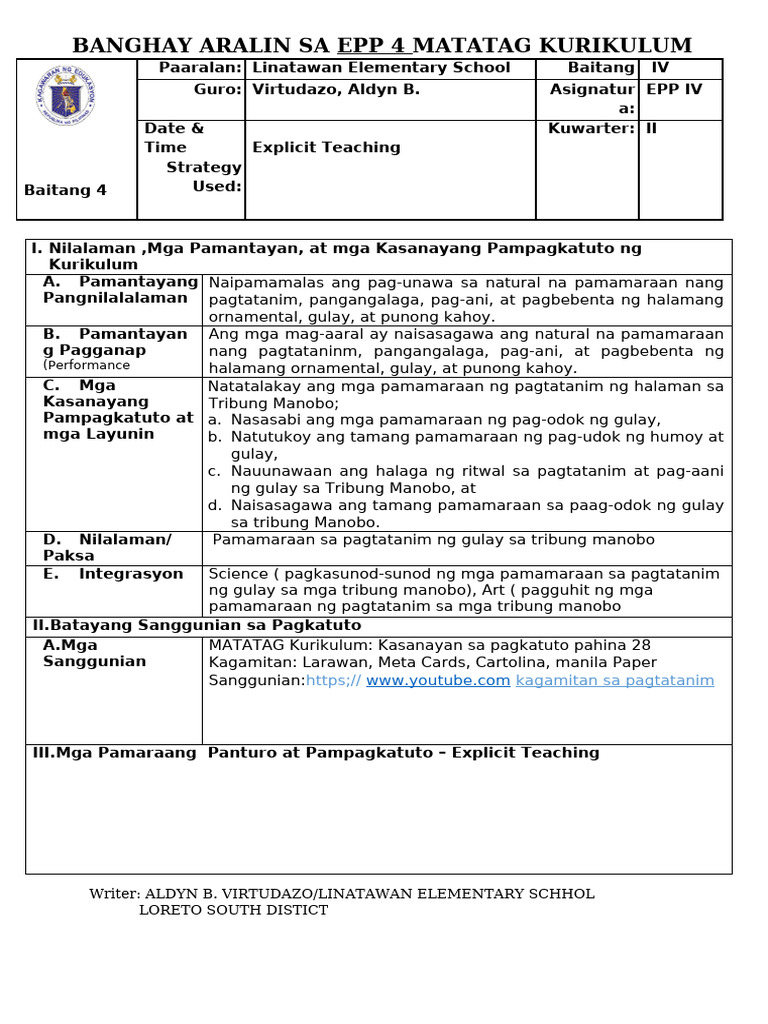 Matatag-Lesson-Plan-Epp 4 | PDF