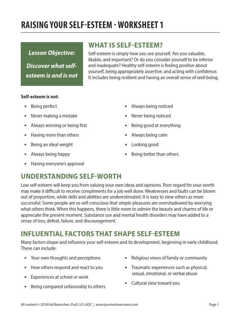 Raising Your Self Esteem Worksheet 1 COD | PDF | Self Esteem ...
