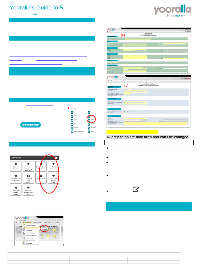 Yooralla's Guide To Reporting Incidents and Feedback in RiskMan | PDF