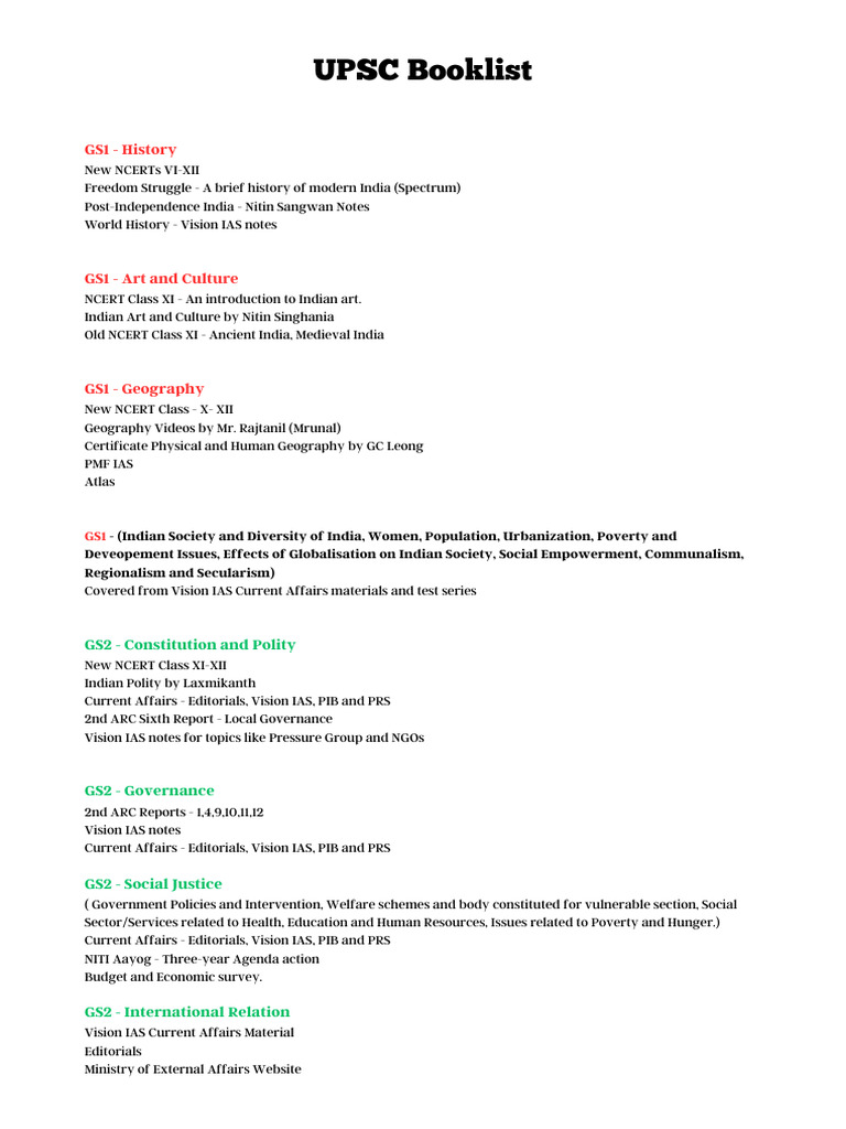 UPSC Booklist: GS1 - History | PDF | Economies