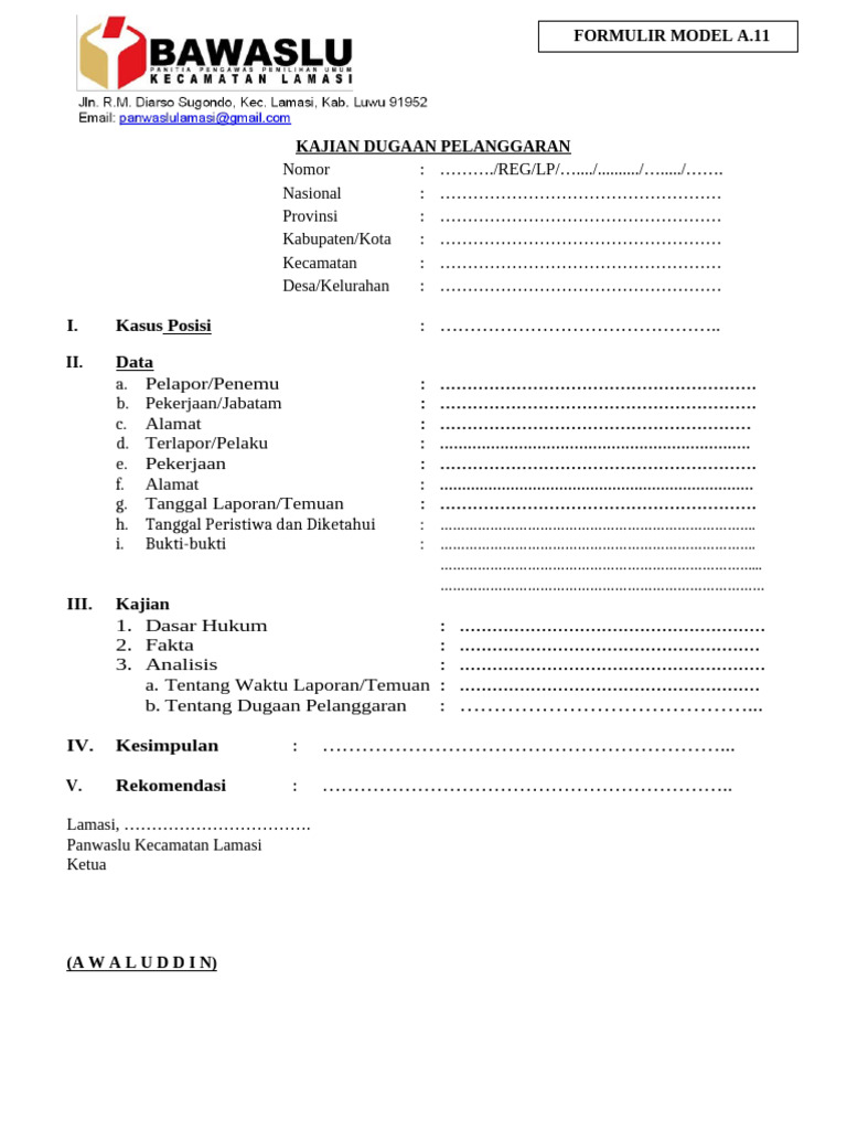 Formulir Form A 11 Pdf