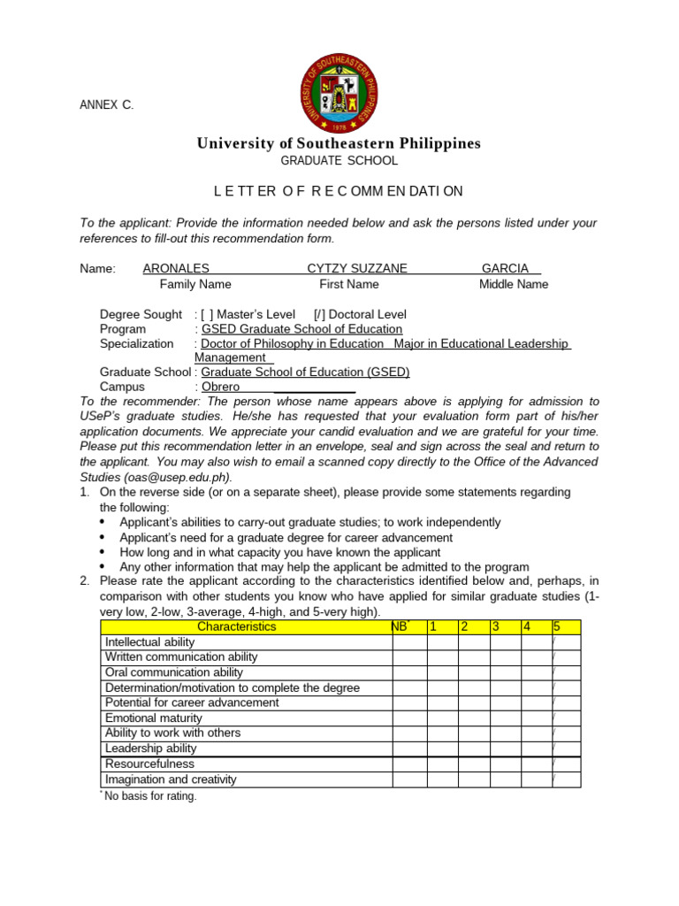ANNEX C - Letter of Recommendation ARONALES | PDF