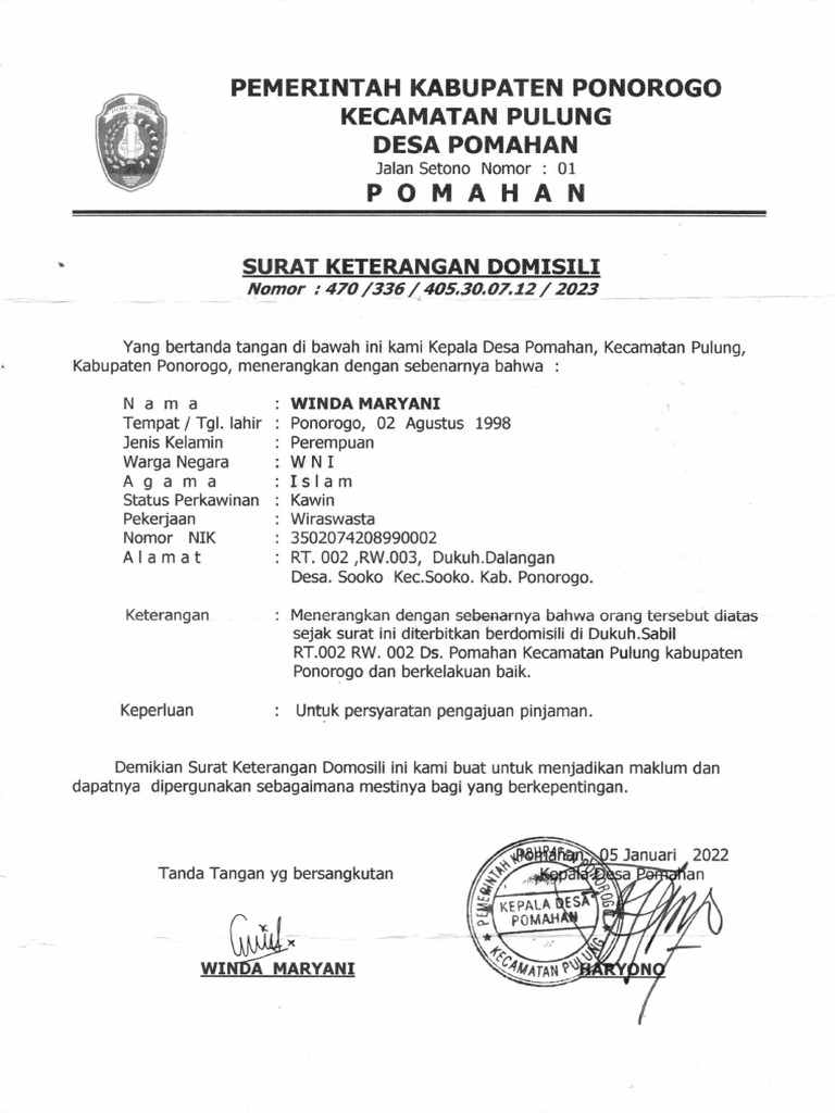 Domisili Winda | PDF