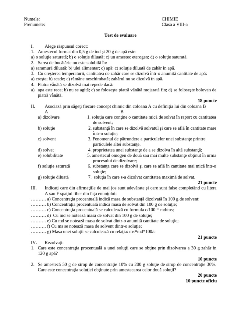 Test Concentratia in Procente de Masa | PDF