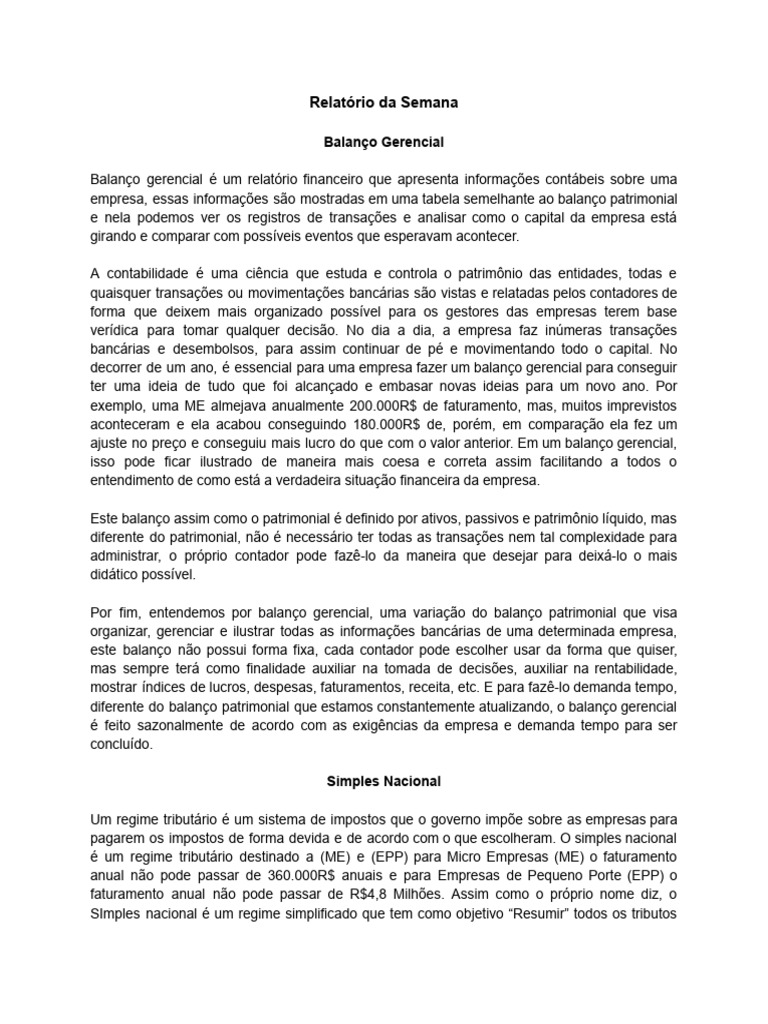 Relatório Da Semana. Paulo e Mylena | PDF