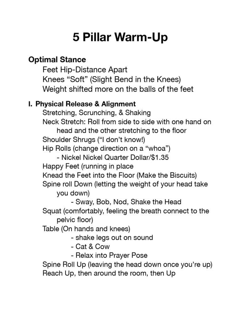 5 Pillar Warmup Exercises | PDF | Breathing