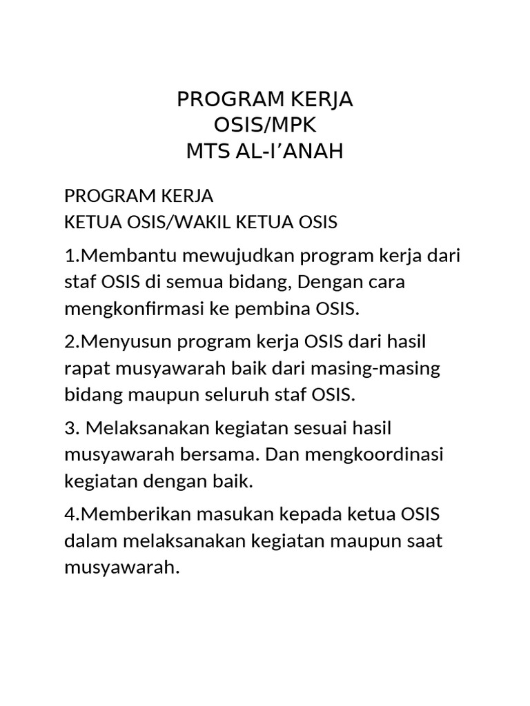Program Kerja Osis | PDF