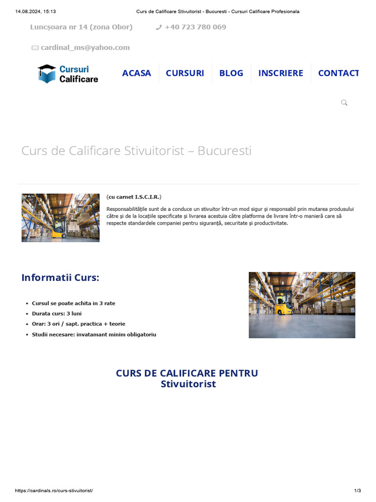 Curs de Calificare Stivuitorist - Bucuresti - Cursuri Calificare Profesionala | PDF