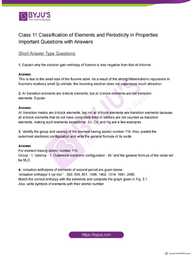 Class 11 Chemistry Chapter 3 Classification of Elements and Periodicity ...