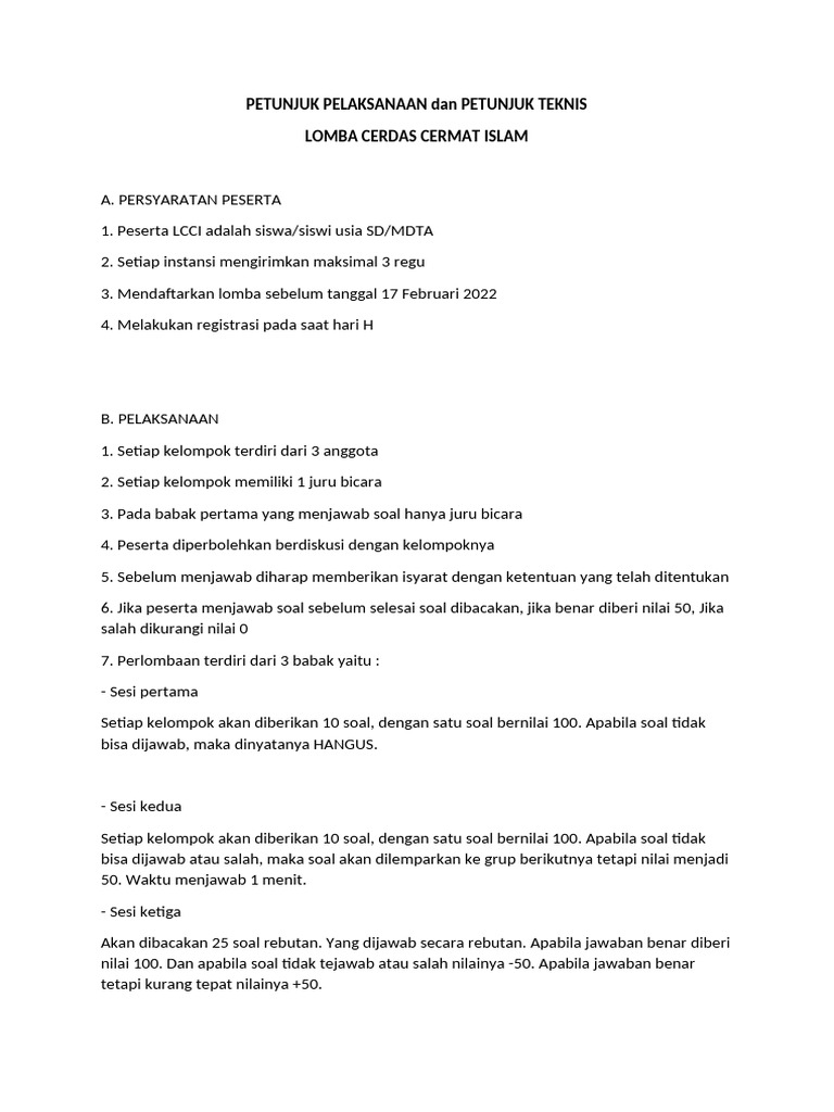 Juklak-Juknis Lomba Cci | PDF