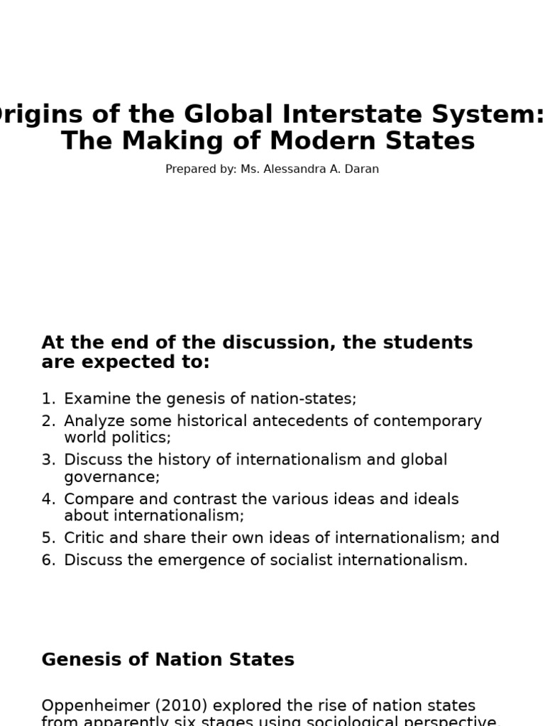 Lesson 2. Origins of The Global Interstate System | PDF