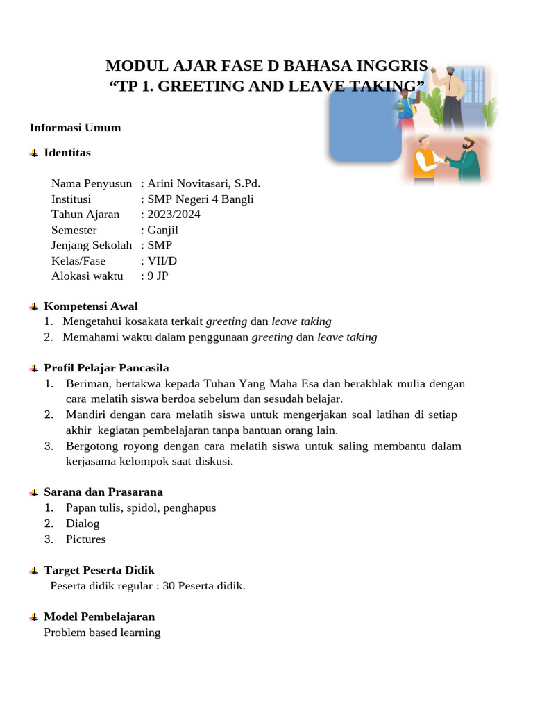 Modul Ajar Greeting&leave Taking | PDF