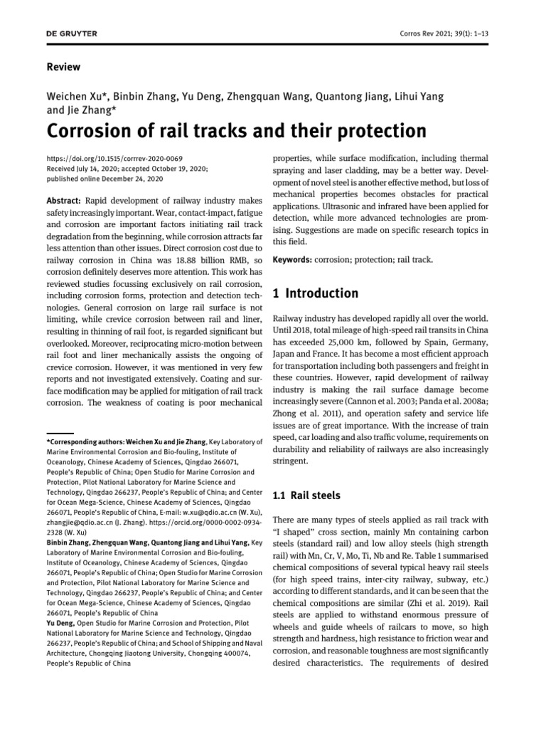 Corrosion of Rail Tracks and Their Protection | PDF | Rail Transport ...