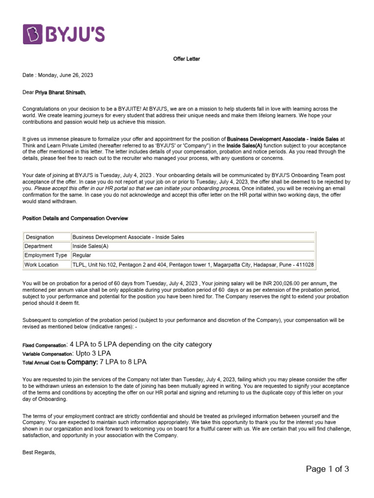 Priya Shirsath 21910256 | PDF | Employment | Finance & Money Management