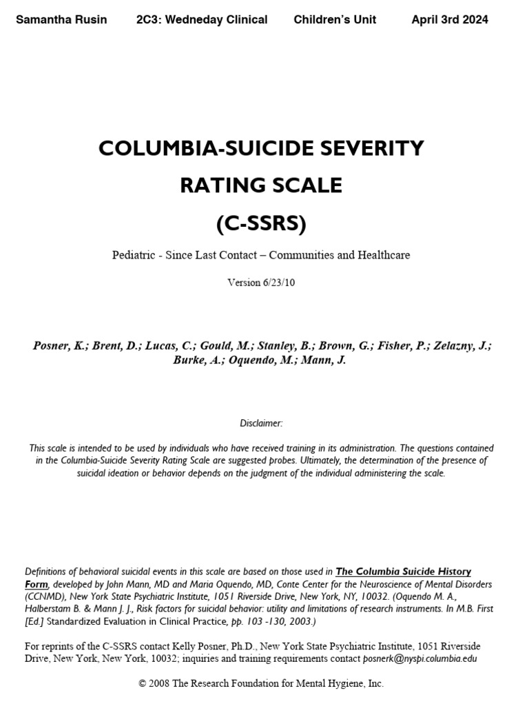 Suicide Assessment Form | PDF