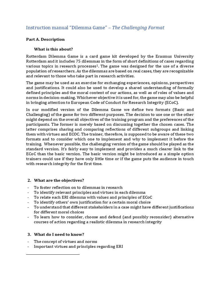 Exercise Dilemma Game | PDF