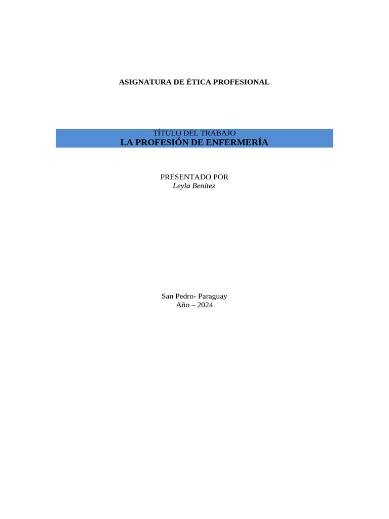 Etica Profesional en Enfermeria | PDF