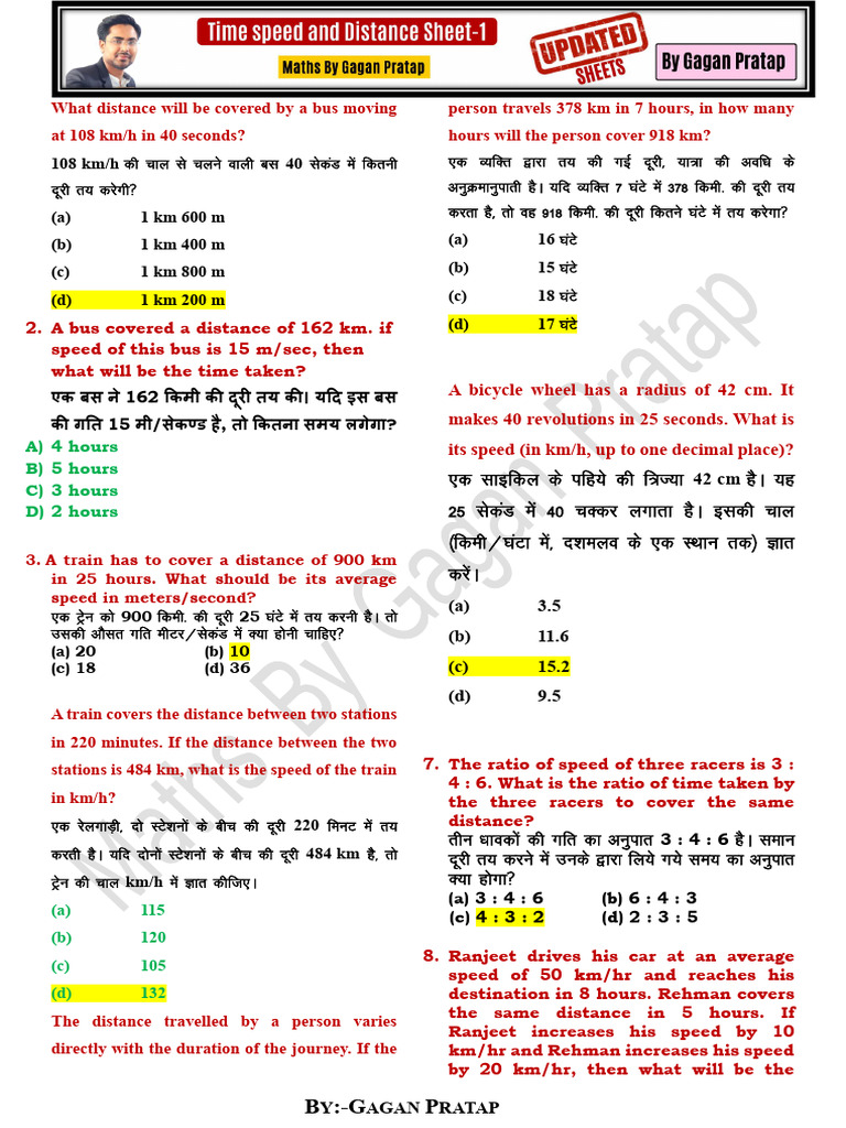 276991time Speed & Distance Sheet-1 - Crwill | PDF