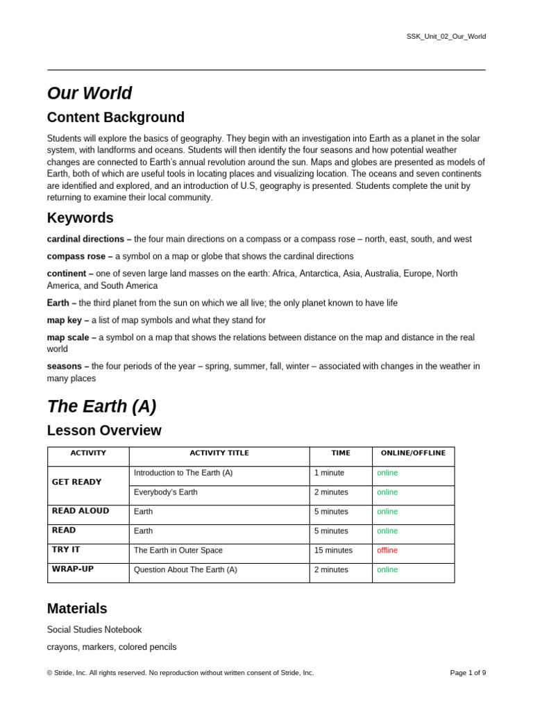 Our World Unit 2 | PDF