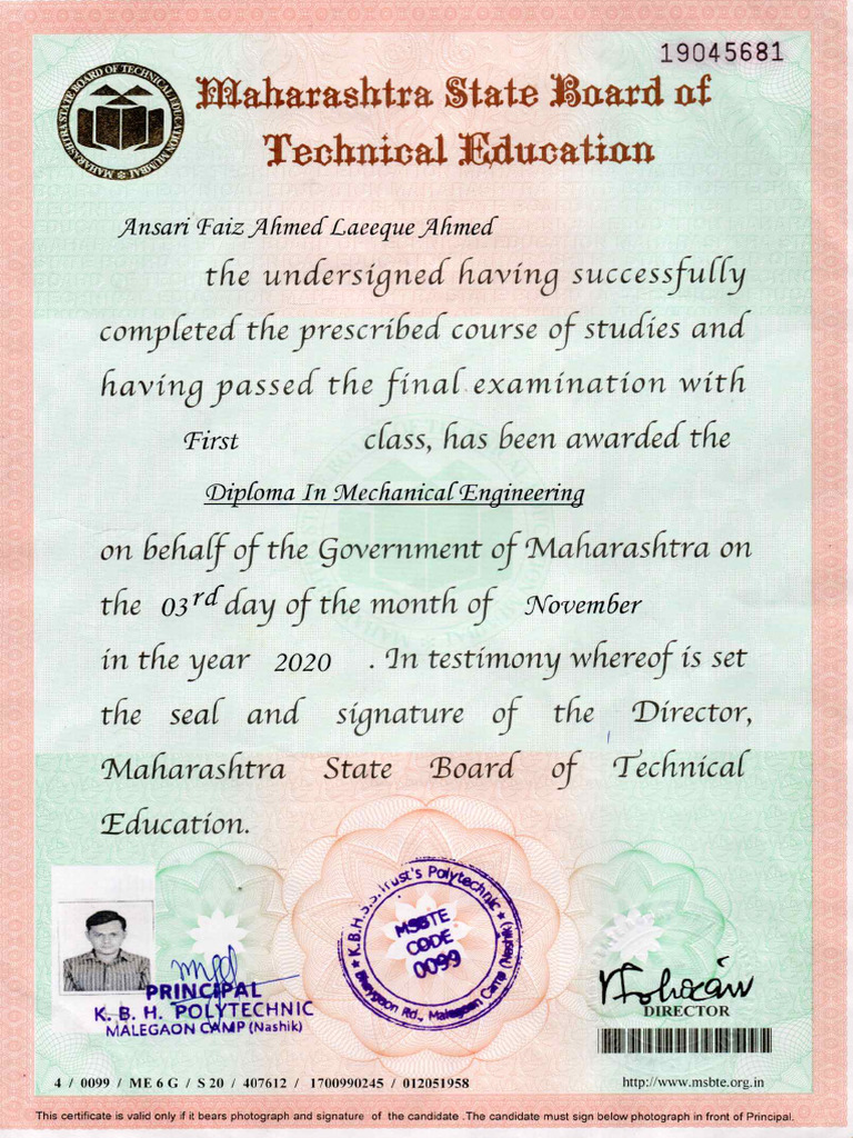 Diploma Passing Certificate - 1 | PDF Diploma Passing Certificate - 1 | PDF